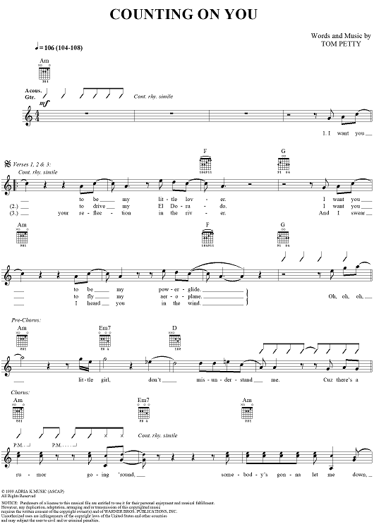Counting On You" Sheet Music by Tom Petty and The Heartbreakers for ...