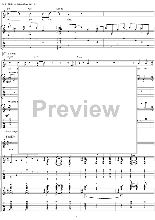 Different Strings" Sheet Music by Rush for Guitar Tab/Vocal - Sheet ...