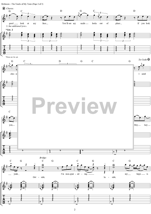 The Tracks Of My Tears" Sheet Music by The Miracles for Guitar Tab ...