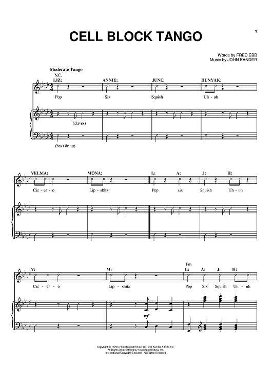 Cell Block Tango" Sheet Music for Piano/Vocal/Chords - Sheet Music Now