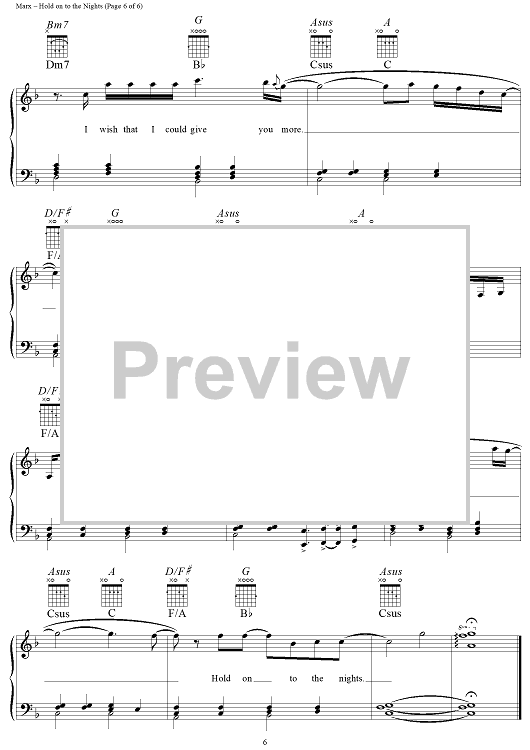 Hold On To The Nights" Sheet Music by Richard Marx for Piano/Vocal ...
