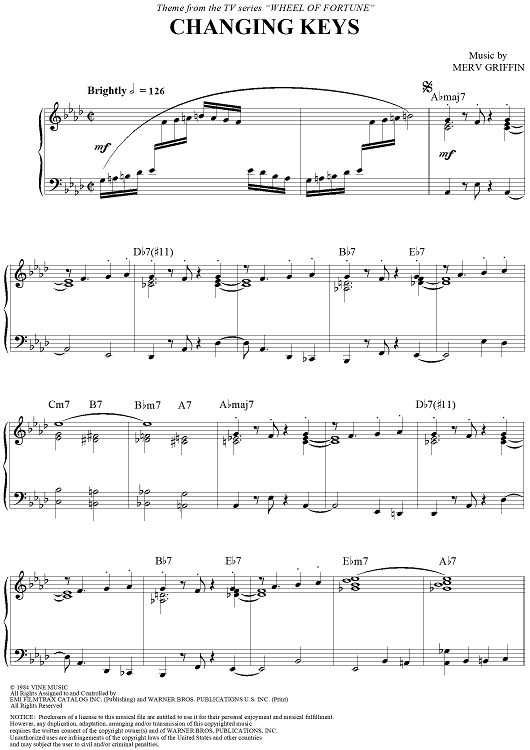 Changing Keys (Theme from "Wheel of Fortune")" Sheet Music for Piano ...