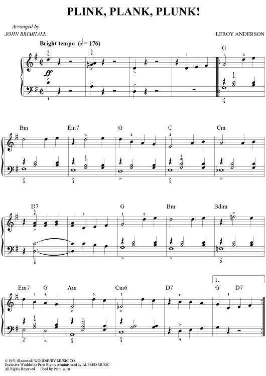 Plink, Plank, Plunk!" Sheet Music for Easy Piano - Sheet Music Now