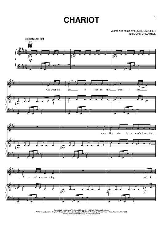 Chariot" Sheet Music by Gretchen Wilson for Piano/Vocal/Chords - Sheet ...