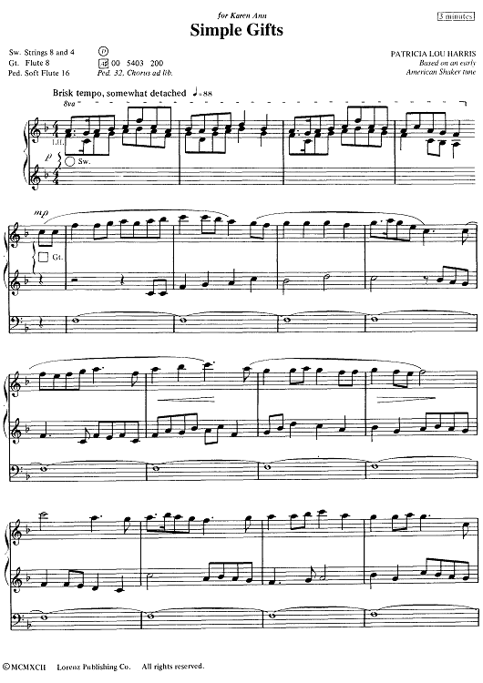 Simple Gifts" Sheet Music for Organ Solo - Sheet Music Now