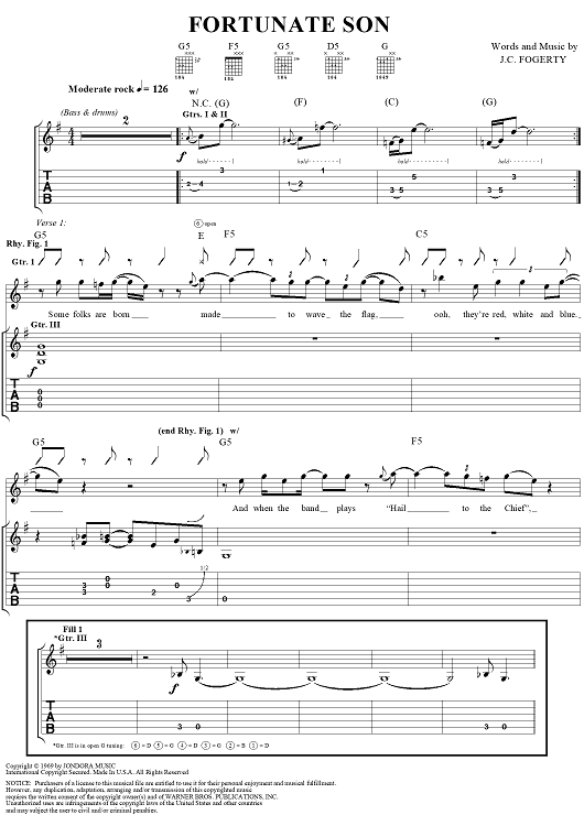 Fortunate Son Guitar Chords