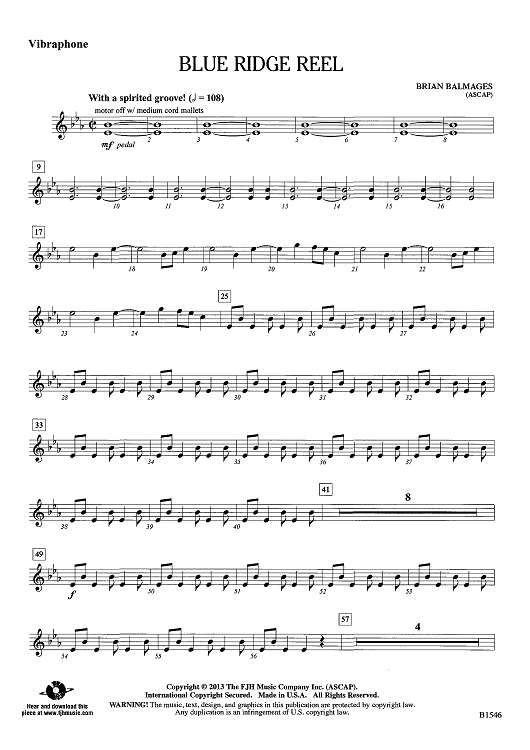 Blue Ridge Reel - Vibraphone" Sheet Music for Concert Band - Sheet ...