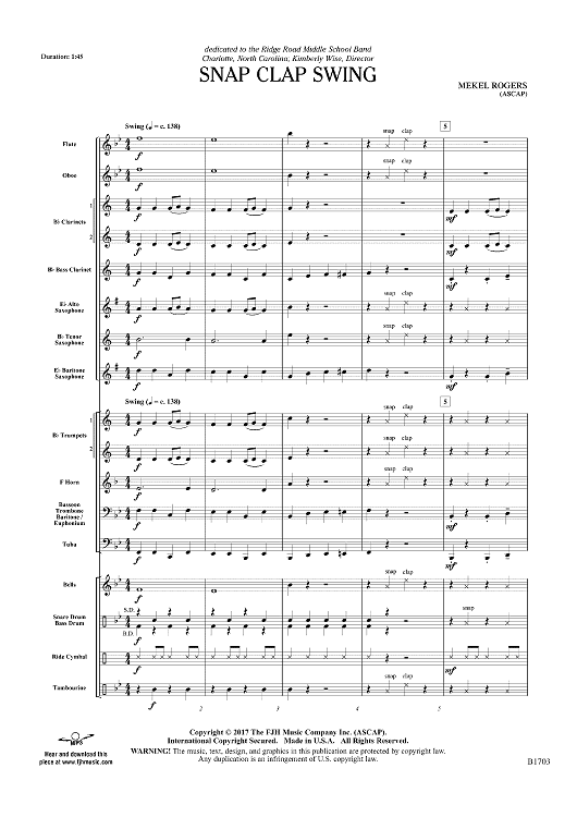 Snap Clap Swing - Score" Sheet Music for Concert Band - Sheet Music Now