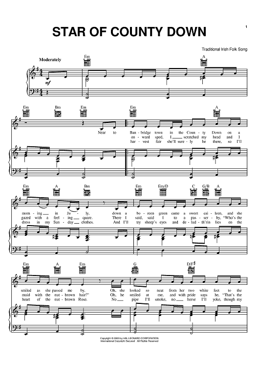 Star Of County Down" Sheet Music for Piano/Vocal/Chords - Sheet Music Now