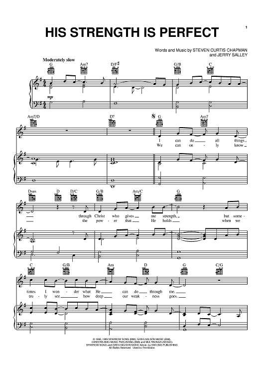 His Strength Is Perfect" Sheet Music by Steven Curtis Chapman for Piano ...