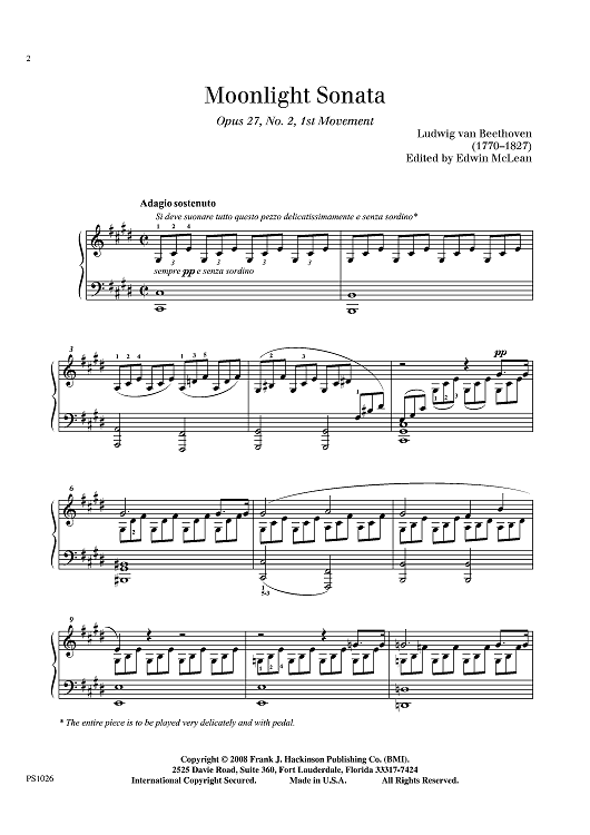 Moonlight Sonata (Op. 27, No. 2, 1st Movement)" Sheet Music for Piano - Sheet Music Now