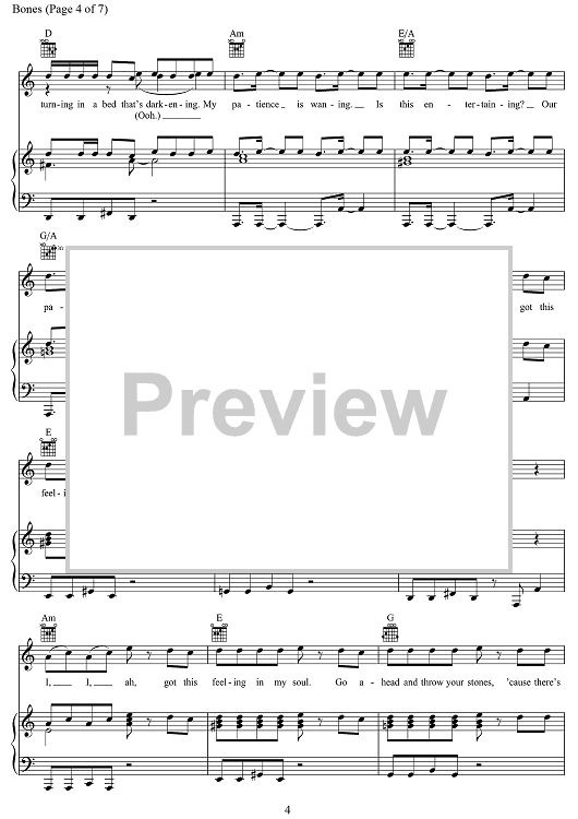 Bones" Sheet Music by Imagine Dragons for Piano/Vocal/Chords - Sheet ...