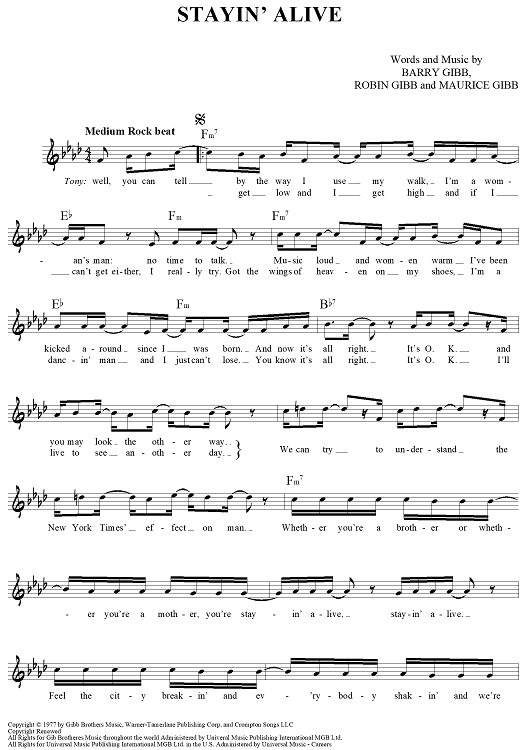 Stayin' Alive" Sheet Music for Lead Sheet - Sheet Music Now