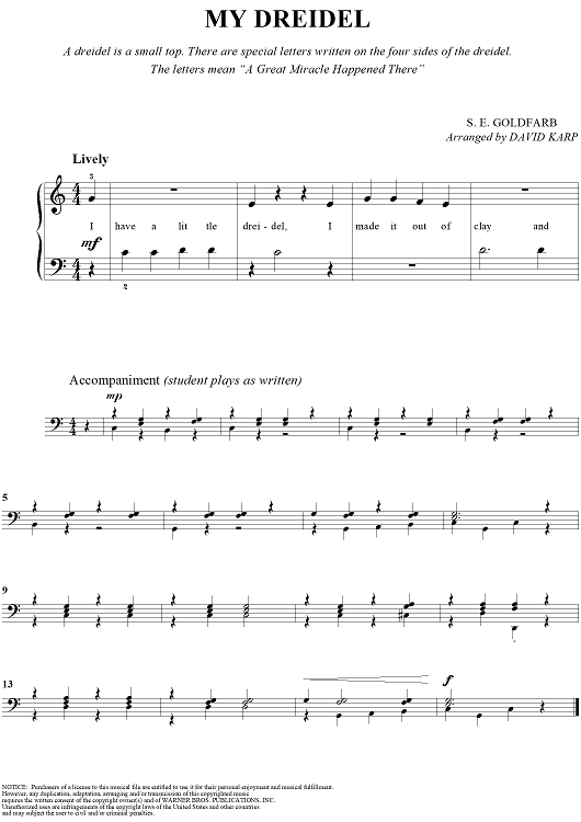 My Dreidel" Sheet Music for Easy Piano/Vocal - Sheet Music Now