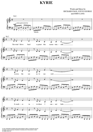 Kyrie" Sheet Music by Mr. Mister for Piano/Vocal/Chords - Sheet Music Now