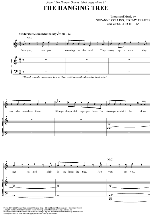 The Hanging Tree" Sheet Music by The Lumineers for Piano/Vocal/Chords ...