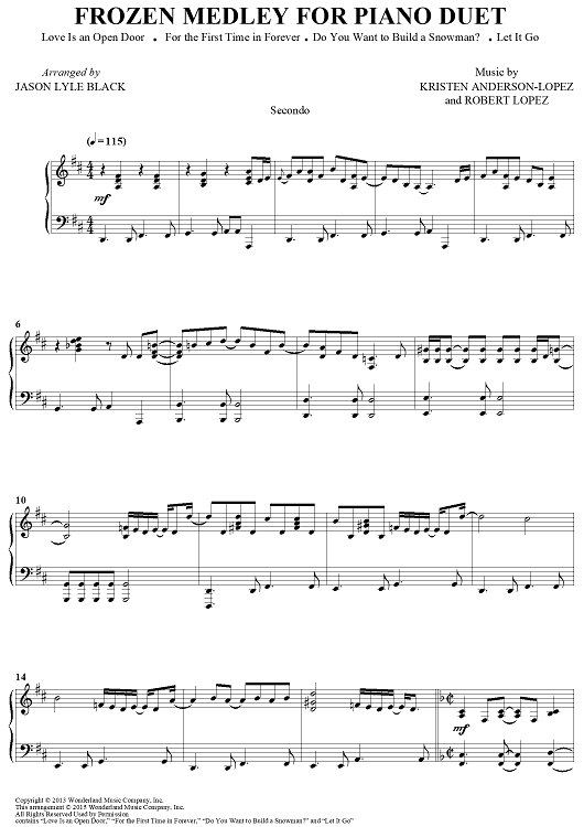Frozen Medley for Piano Duet" Sheet Music for 1 Piano, 4 Hands - Sheet ...