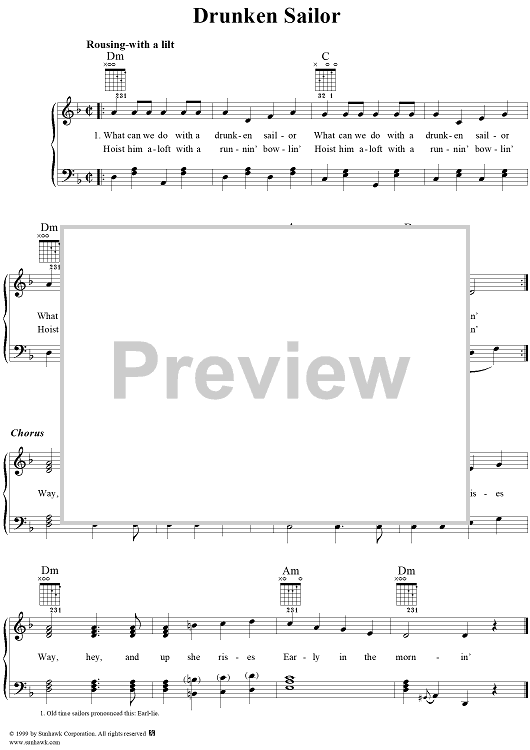 Drunken Sailor" Sheet Music for Piano/Vocal - Sheet Music Now