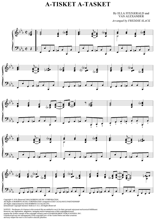 A-Tisket A-Tasket" Sheet Music by Freddie Slack for Piano Solo - Sheet ...