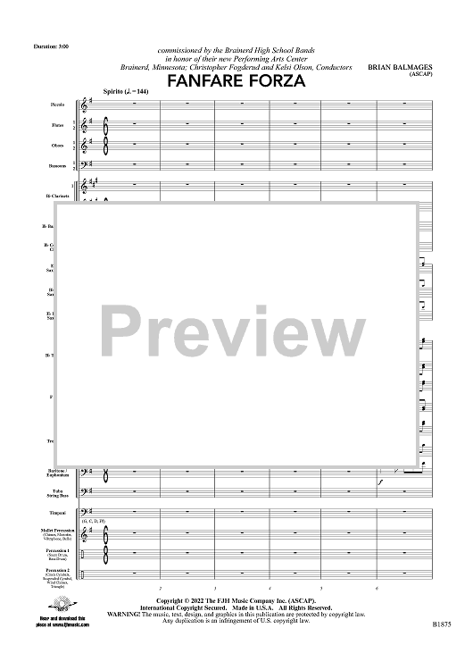 Fanfare Forza - Score" Sheet Music for Concert Band - Sheet Music Now