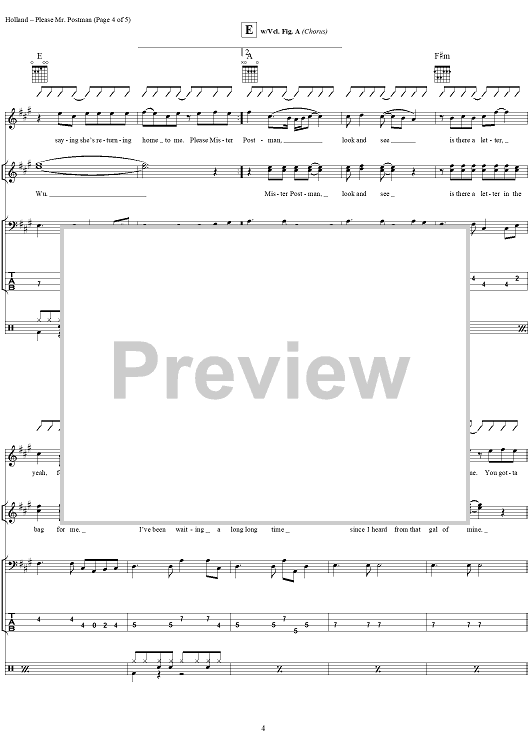Please Mr. Postman" Sheet Music by The Beatles for Guitar Tab/Vocal ...