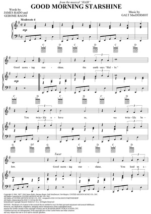 Good Morning Starshine" Sheet Music by OLIVER for Piano/Vocal/Chords ...