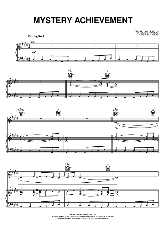 Mystery Achievement" Sheet Music by The Pretenders for Piano/Vocal ...