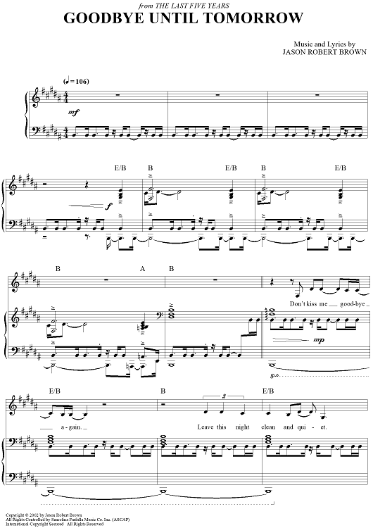 Goodbye Until Tomorrow" Sheet Music for Piano/Vocal/Chords - Sheet ...