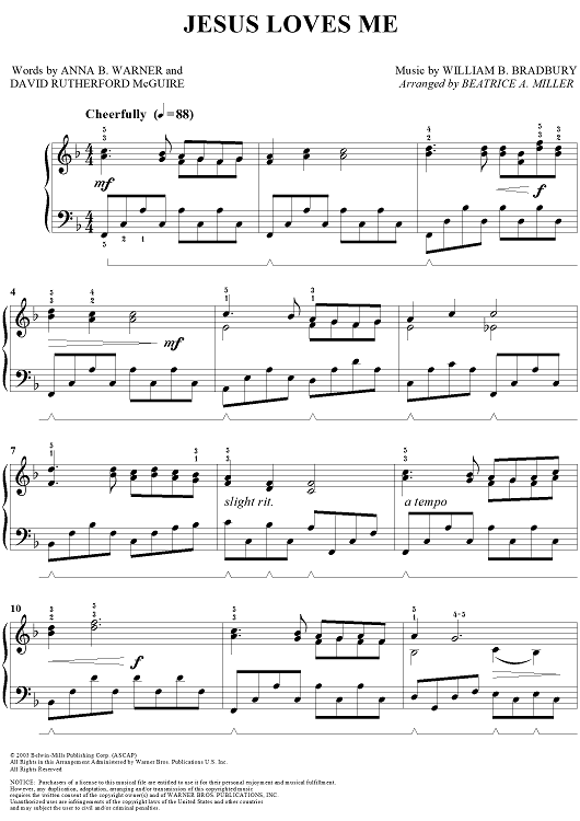 Jesus Loves Me" Sheet Music for Easy Piano - Sheet Music Now
