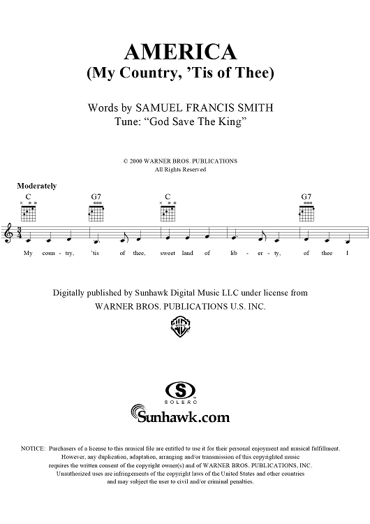 America (My Country, 'Tis of Thee)" Sheet Music for Lead Sheet - Sheet ...