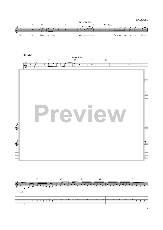 La Bamba" Sheet Music by Ritchie Valens; Los Lobos for Guitar Tab ...