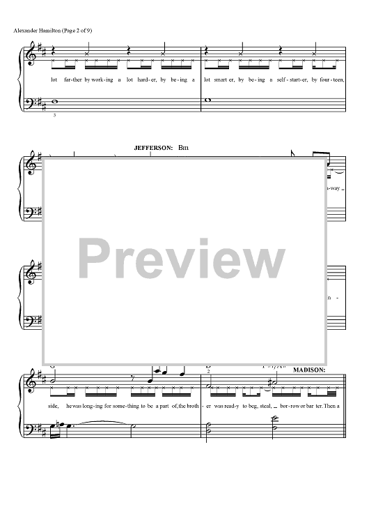 Alexander Hamilton" Sheet Music for Easy Piano/Vocal/Chords - Sheet ...