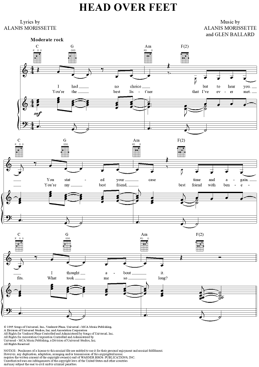 Head over Feet" Sheet Music by Alanis Morissette for Piano/Vocal/Chords - Sheet Music Now