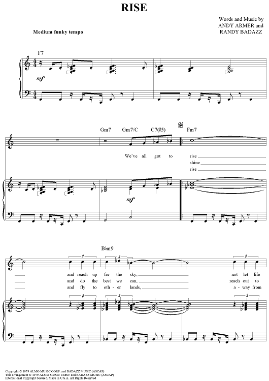 Rise - Piano Score" Sheet Music by Herb Alpert for Piano/Vocal/Chords ...