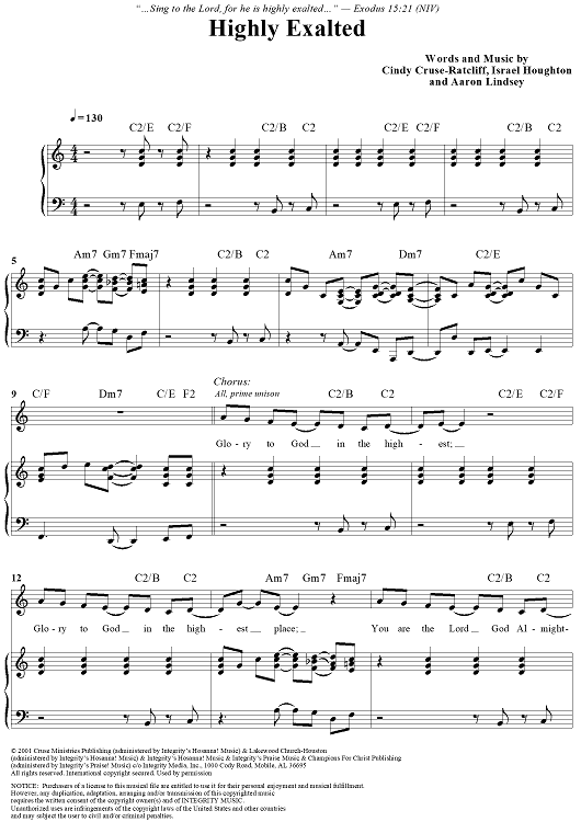 Highly Exalted" Sheet Music for Piano/Vocal/Chords - Sheet Music Now