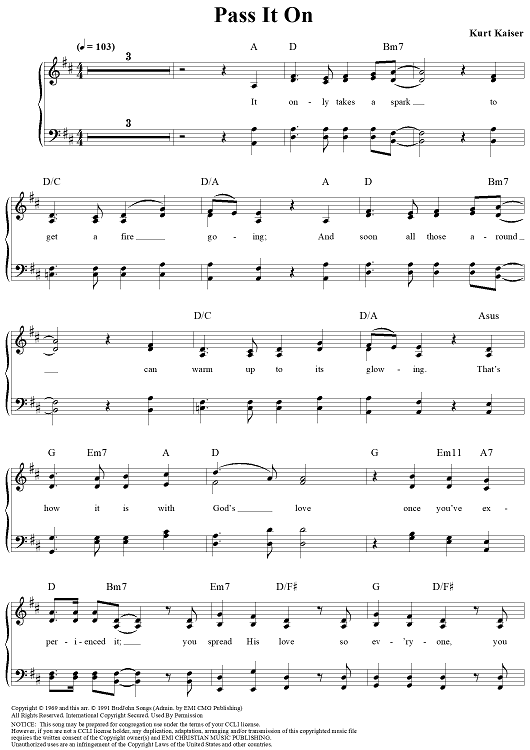 Pass It On" Sheet Music for Piano/Vocal/Chords - Sheet Music Now