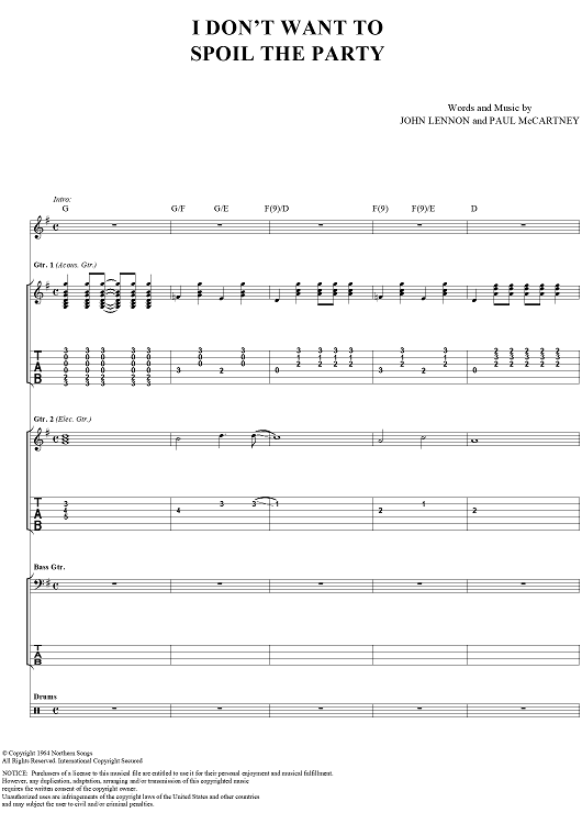 I Don't Want to Spoil the Party" Sheet Music by The Beatles for Guitar Tab/Vocal/Chords - Sheet ...