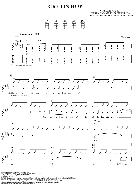 Cretin Hop" Sheet Music by Ramones for Guitar Tab/Vocal - Sheet Music Now