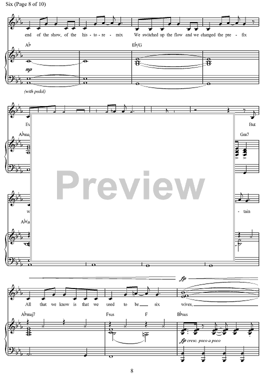 Six - from the Broadway Musical Production SIX" Sheet Music for Piano ...