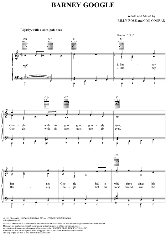 Barney Google" Sheet Music for Piano/Vocal/Chords - Sheet Music Now