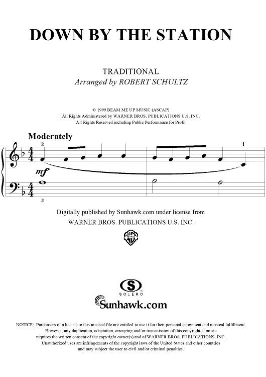 Down By the Station" Sheet Music for Five Finger Piano - Sheet Music Now