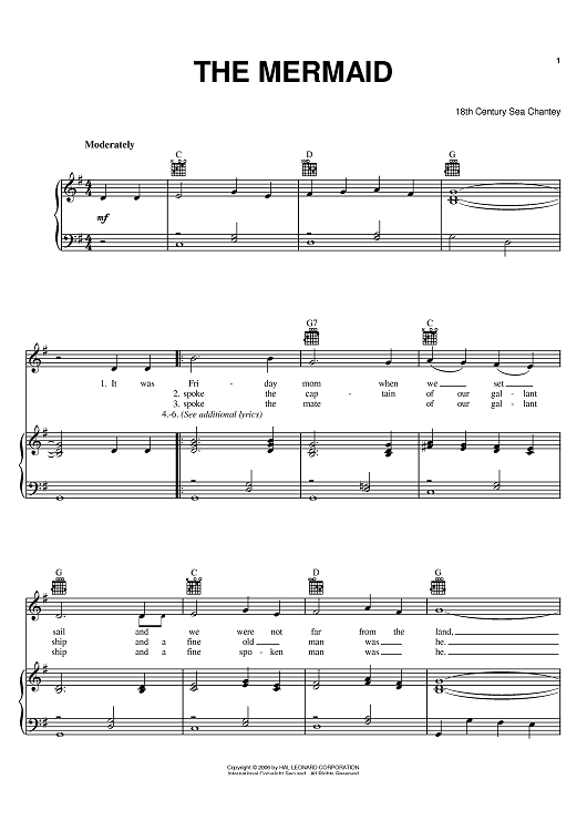 The Mermaid" Sheet Music for Piano/Vocal/Chords - Sheet Music Now