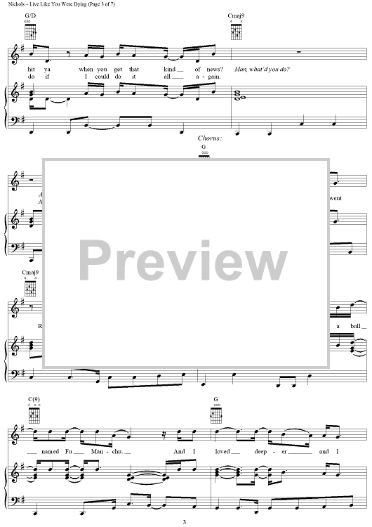 Live Like You Were Dying" Sheet Music by Tim McGraw for Piano/Vocal ...