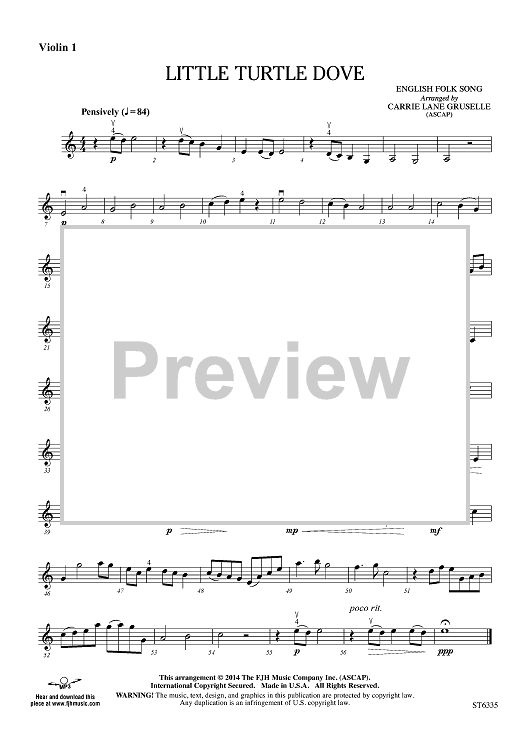 Little Turtle Dove - Violin 1" Sheet Music for Orchestra - Sheet Music Now