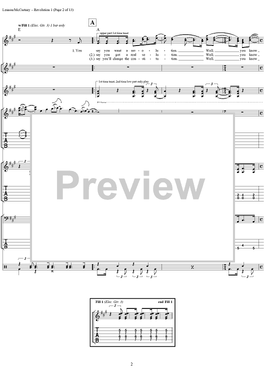 Revolution 1" Sheet Music by The Beatles for Guitar Tab/Vocal/Chords ...