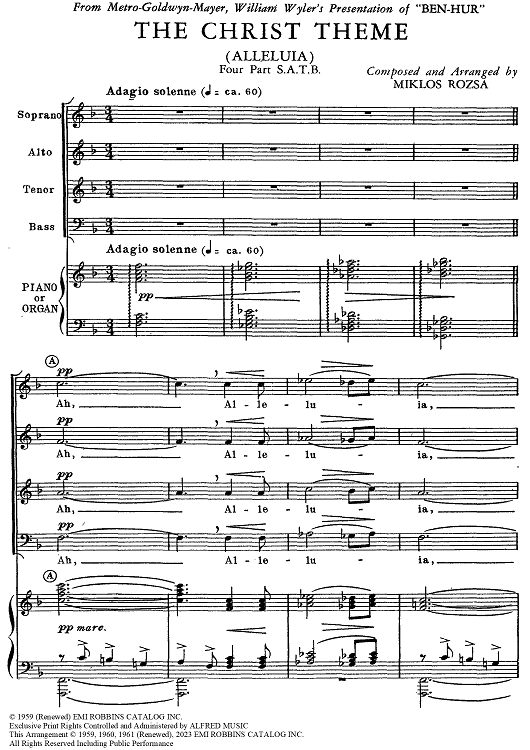 The Christ Theme (Alleluiah) - from Ben-Hur" Sheet Music for SATB Choir ...