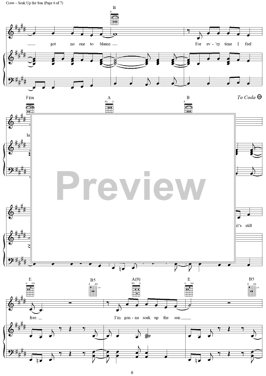 Soak Up the Sun" Sheet Music by Sheryl Crow for Piano/Vocal/Chords - Sheet Music Now