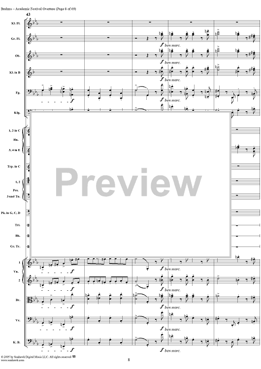 Academic Festival Overture - Full Score" Sheet Music for Orchestra ...