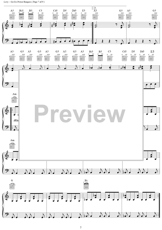 Go Go Power Rangers" Sheet Music for Piano/Vocal/Chords - Sheet Music Now