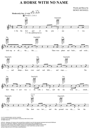 A Horse With No Name" Sheet Music by America for Easy Guitar/Vocal ...